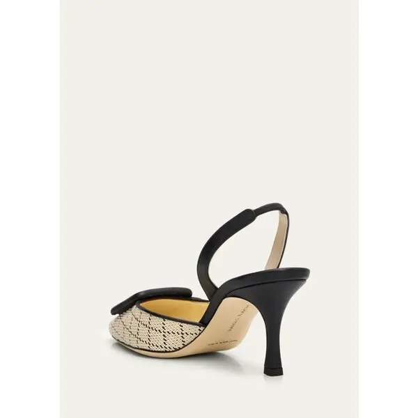 Manolo Blahnik 70mm Mayslibi Raffia Slingback Pumps - Light Beige/black