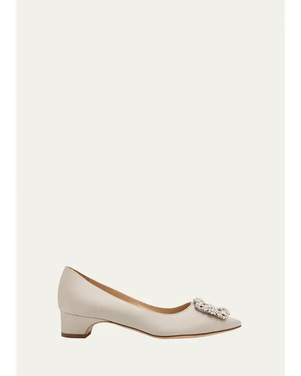 Manolo Blahnik 25mm Hangisibar Satin Crystal Buckle Pumps