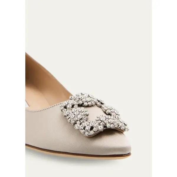 Manolo Blahnik 25mm Hangisibar Satin Crystal Buckle Pumps