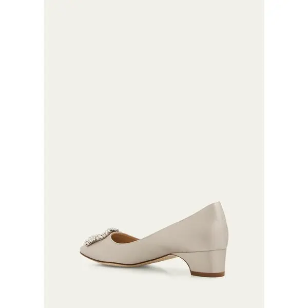 Manolo Blahnik 25mm Hangisibar Satin Crystal Buckle Pumps