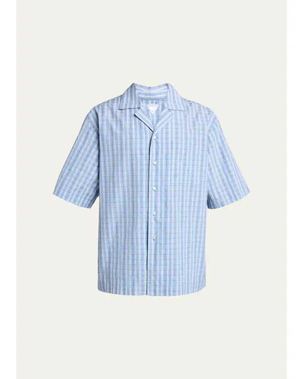 Bottega Veneta Cotton And Silk Textured Plaid Short-sleeve Shirt