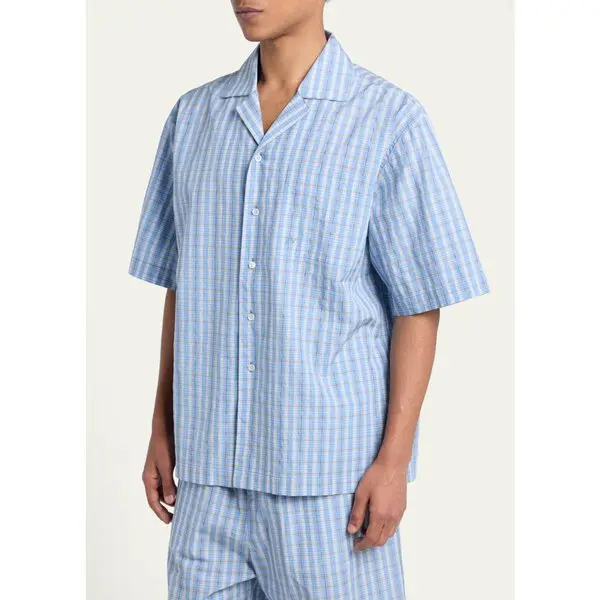 Bottega Veneta Cotton And Silk Textured Plaid Short-sleeve Shirt