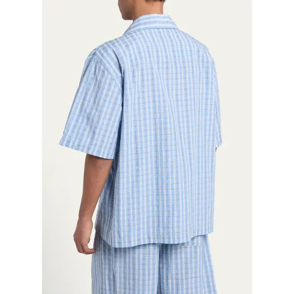 Bottega Veneta Cotton And Silk Textured Plaid Short-sleeve Shirt