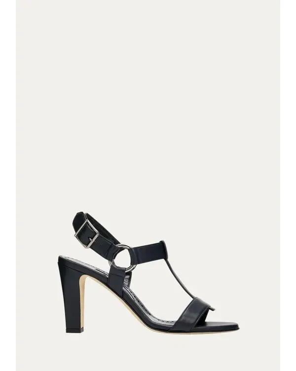 Manolo Blahnik 90mm Miona Leather T-bar Sandals
