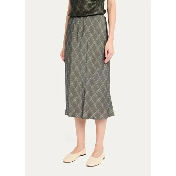 Vince Diamond Plaid Midi Skirt