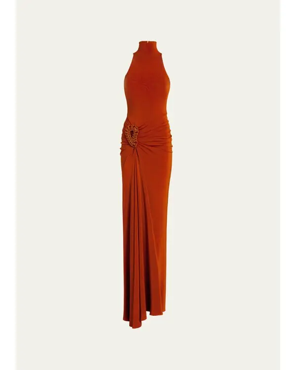 Silvia Tcherassi Frances Embellished Ruched Sleeveless Maxi Dress