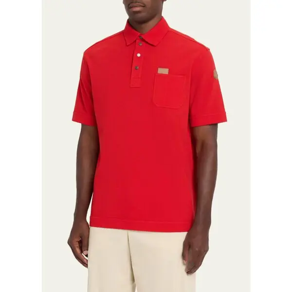 Moncler Leather Logo Tag Cotton Pique Polo Shirt