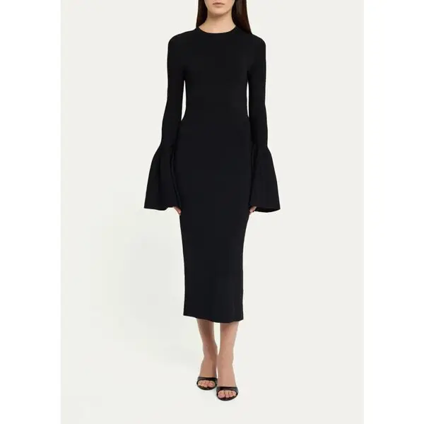 Stella McCartney Compact Knit Bell-sleeve Midi Dress