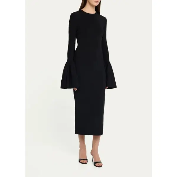 Stella McCartney Compact Knit Bell-sleeve Midi Dress