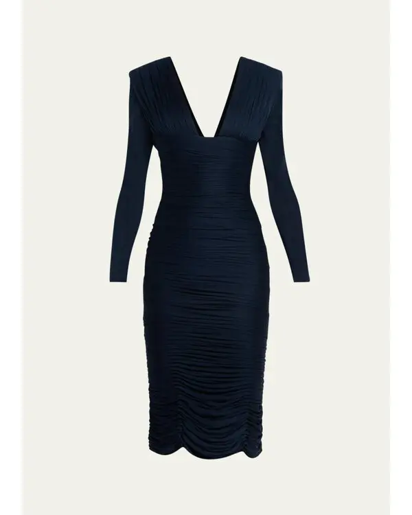Versace Gathered Long-sleeve Midi Dress