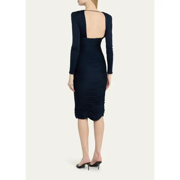 Versace Gathered Long-sleeve Midi Dress