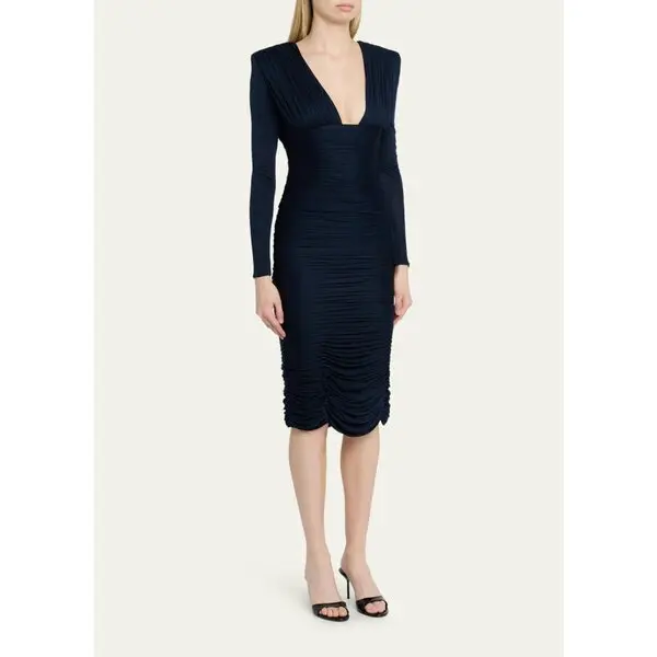 Versace Gathered Long-sleeve Midi Dress