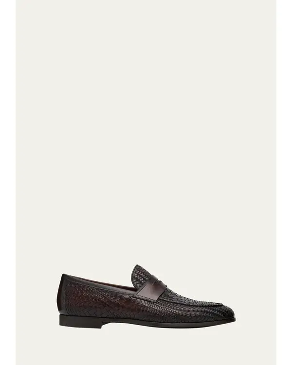 Magnanni Halwell Woven Leather Penny Loafers - Brown