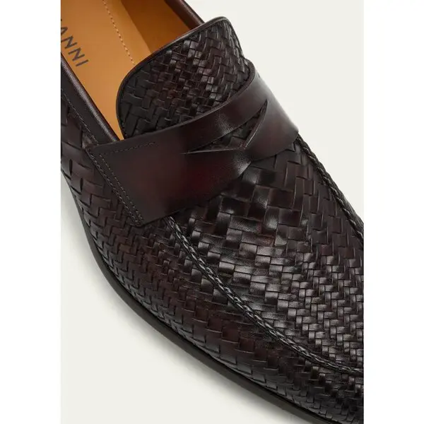 Magnanni Halwell Woven Leather Penny Loafers - Brown
