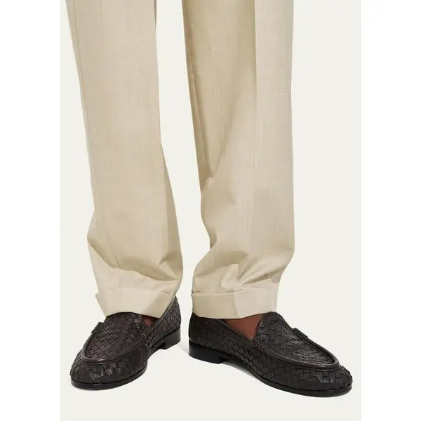 Bottega Veneta Silenzio Intrecciato Napa Leather Loafers - Black