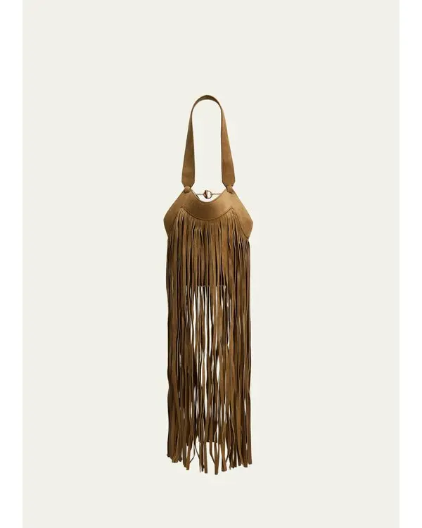 Khaite Lotus Nano Fringe Suede Tote Bag - Mud