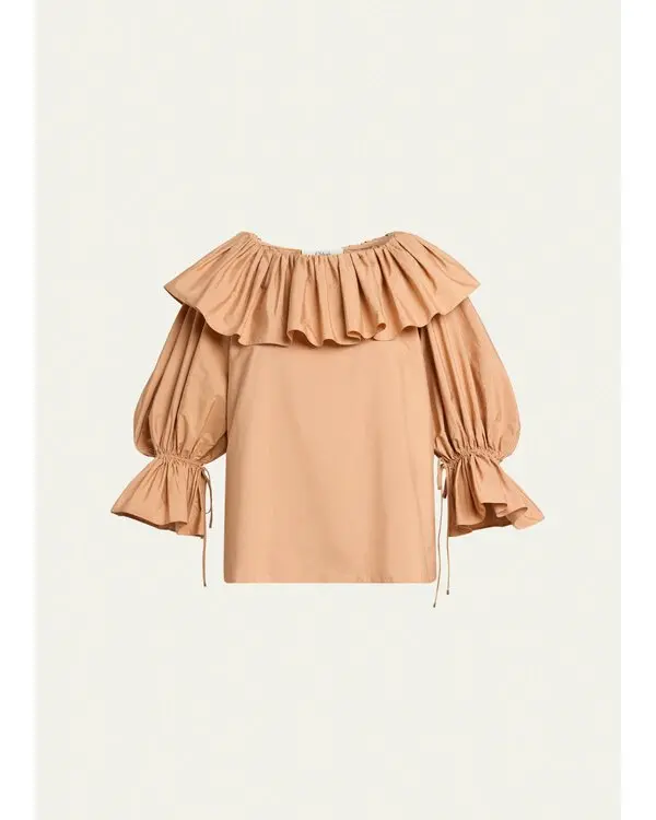 Chloé Ruffle Balloon-sleeve Cotton Top