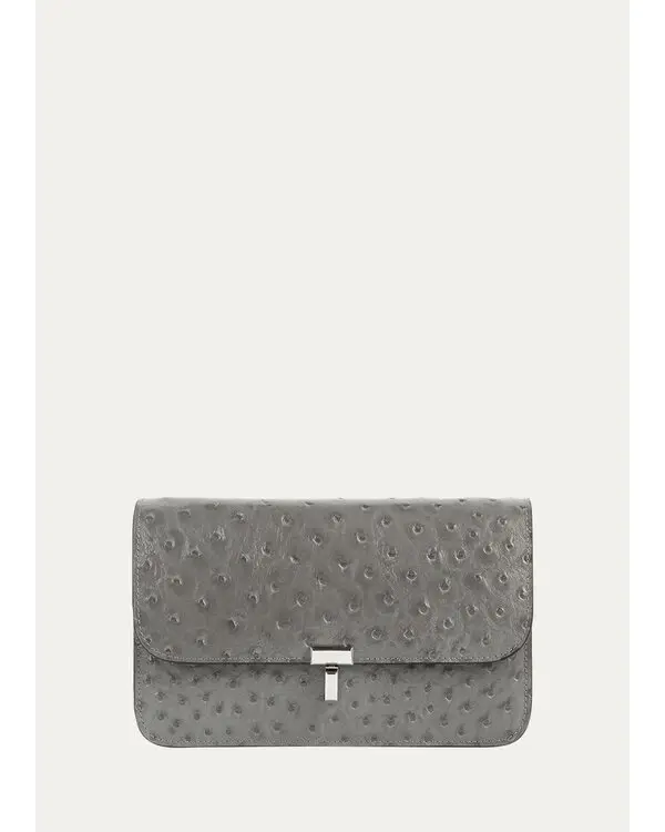 TOTEME T-lock Ostrich-embossed Leather Crossbody Bag - Grey