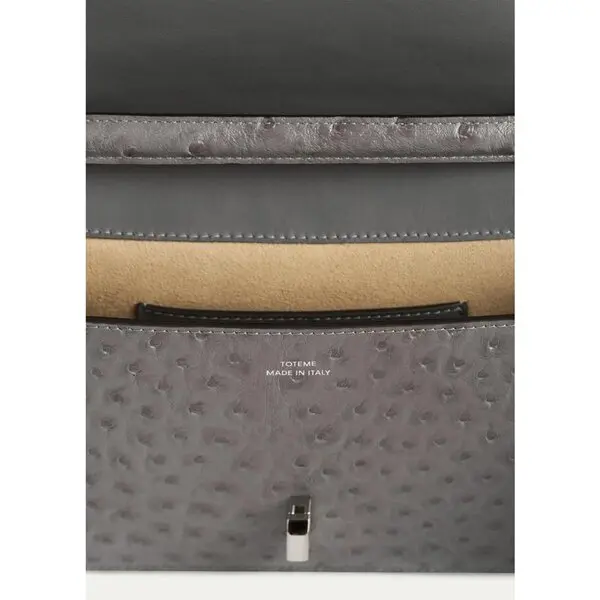 TOTEME T-lock Ostrich-embossed Leather Crossbody Bag - Grey