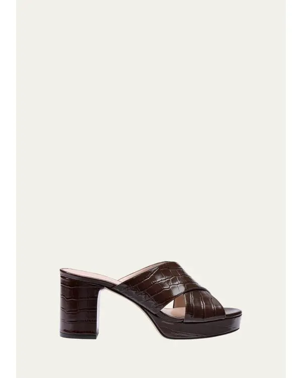 STUART WEITZMAN 80mm Dayna Croc-embossed Leather Platform Sandals - Walnut