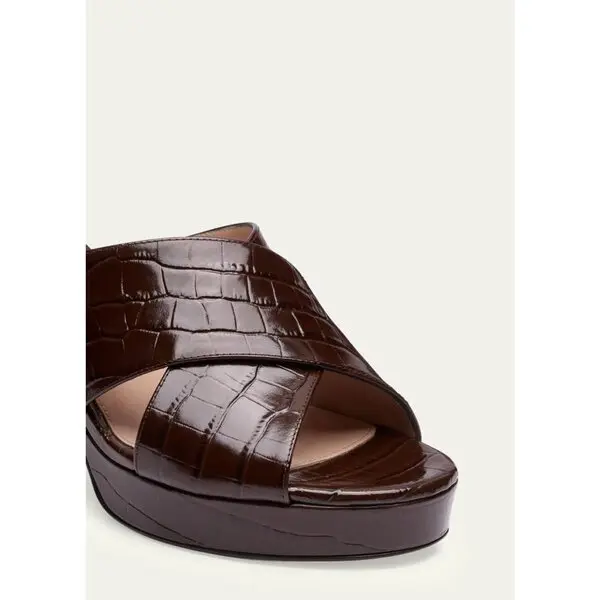 STUART WEITZMAN 80mm Dayna Croc-embossed Leather Platform Sandals - Walnut
