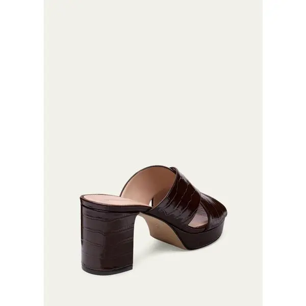 STUART WEITZMAN 80mm Dayna Croc-embossed Leather Platform Sandals - Walnut