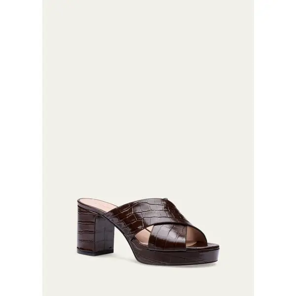 STUART WEITZMAN 80mm Dayna Croc-embossed Leather Platform Sandals - Walnut