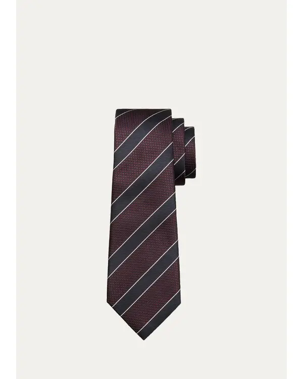 Zegna Jacquard Stripe Silk Tie - Red Multi