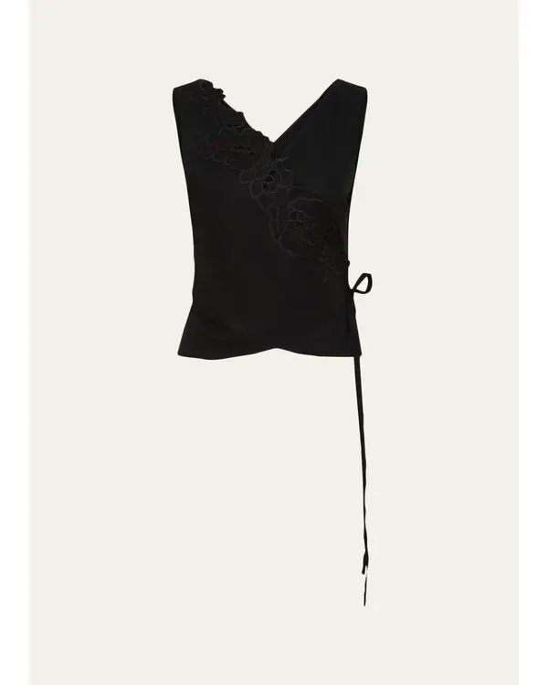 SIR. Klara Embroidered Wrap Top - Black