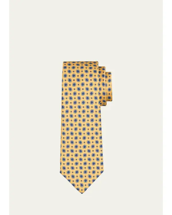 Kiton Silk Micro-floral 7-fold Tie - Yellow Multi