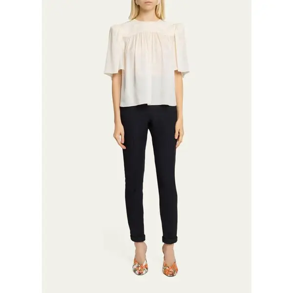 Chloé Strong-shoulder Floral Silk Jacquard Top