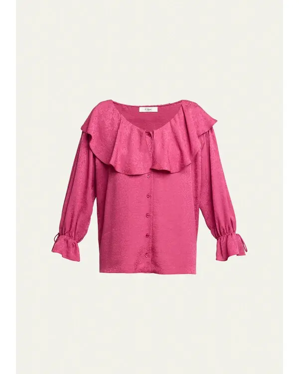 Chloé Ruffle Floral Silk Jacquard Button-front Top