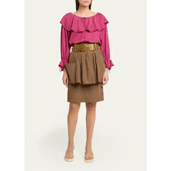 Chloé Ruffle Floral Silk Jacquard Button-front Top