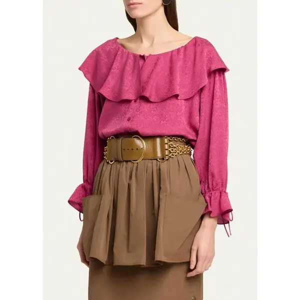 Chloé Ruffle Floral Silk Jacquard Button-front Top