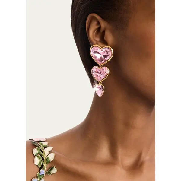 Oscar De La Renta Crystal Heart Drop Clip-on Earrings