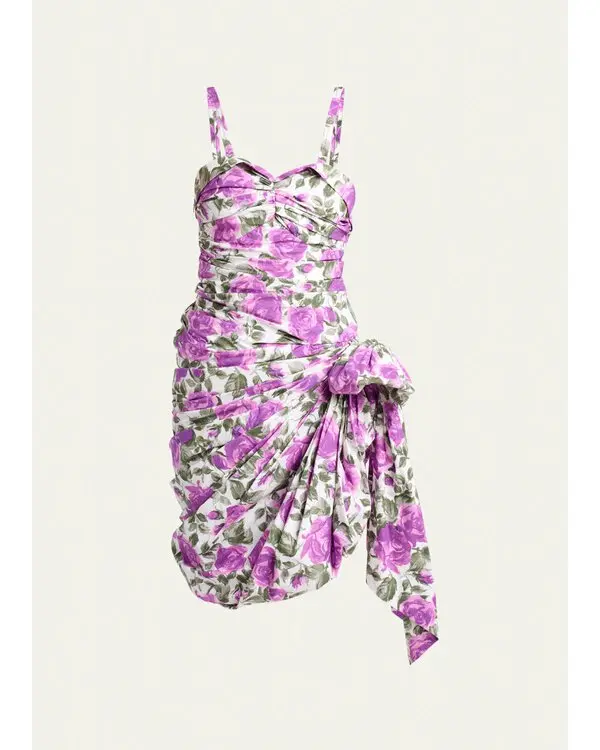 Chloé Sleeveless Ruched Floral Cotton Bow Dress - White