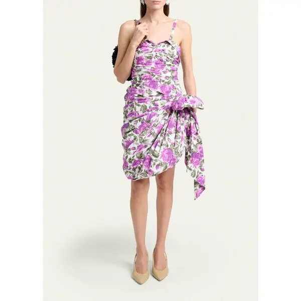 Chloé Sleeveless Ruched Floral Cotton Bow Dress