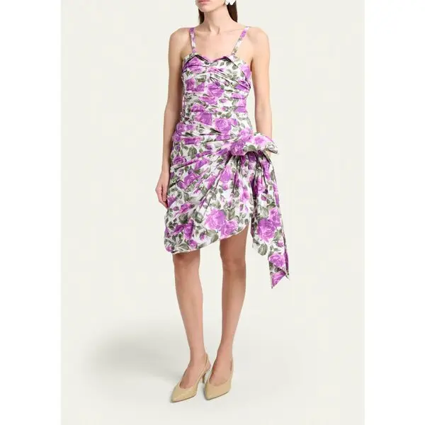 Chloé Sleeveless Ruched Floral Cotton Bow Dress