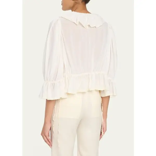 Chloé Tie Ruffle Silk Crop Top - Coconut Mi