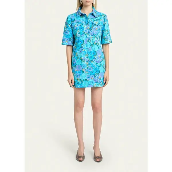 Chloé Floral Cotton Twill Short-sleeve Mini Shirtdress - Multicolor