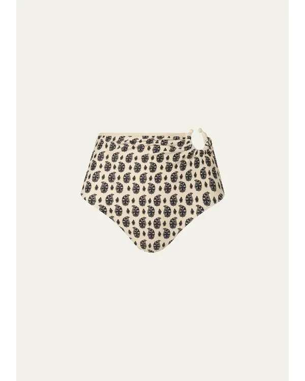Johanna Ortiz Paisleys High-waist Bikini Bottoms - Ecru/black
