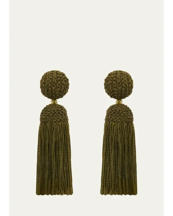 Oscar De La Renta Short Silk Rope Tassel Clip-on Earrings - Olive