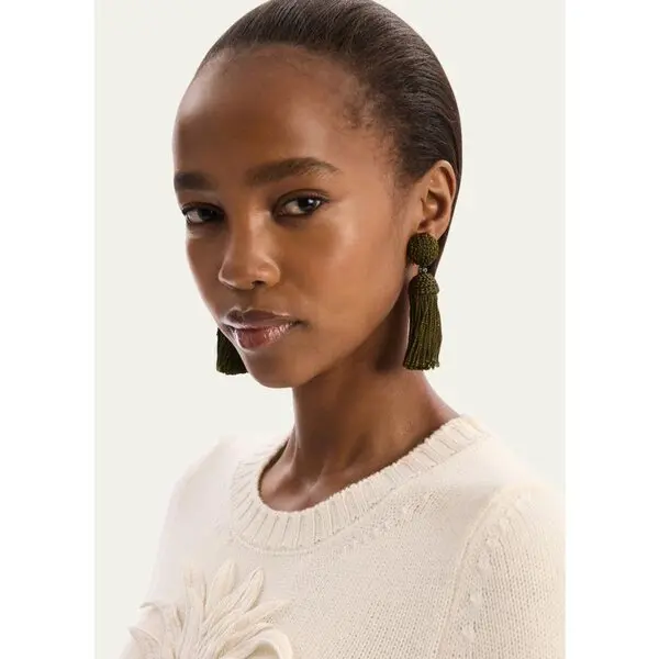 Oscar De La Renta Short Silk Rope Tassel Clip-on Earrings