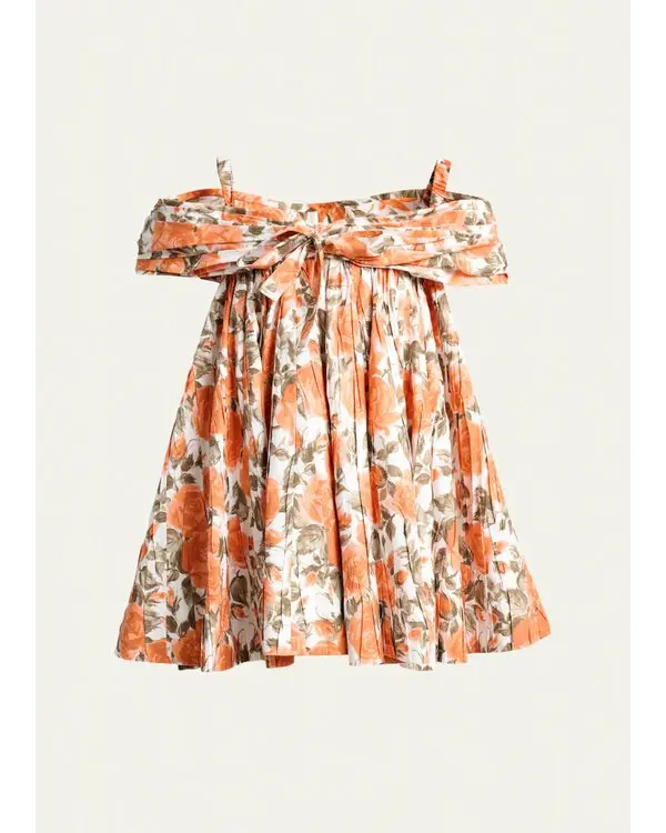 Chloé Floral Pleated Off-the-shoulder Mini Babydoll Dress - White/orange