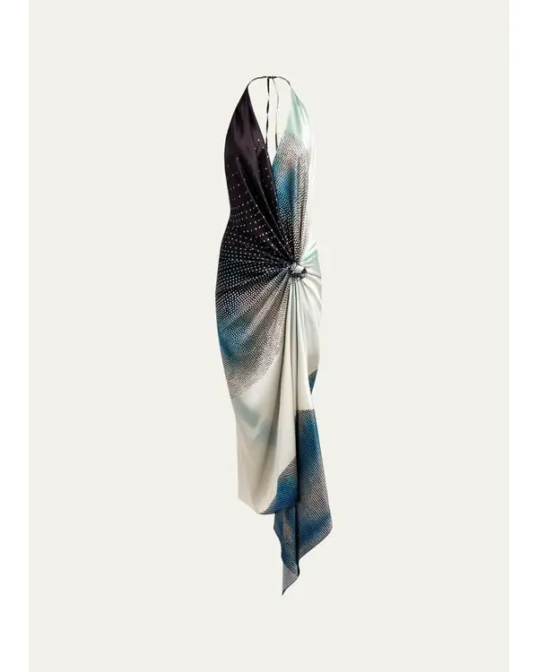 Silvia Tcherassi Abril Plunging Halter Knotted Silk Midi Dress