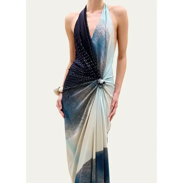 Silvia Tcherassi Abril Plunging Halter Knotted Silk Midi Dress