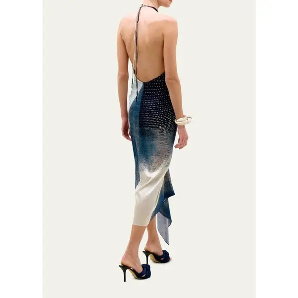 Silvia Tcherassi Abril Plunging Halter Knotted Silk Midi Dress