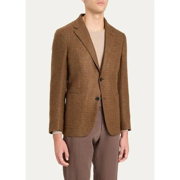 Zegna Cashmere Tonal Houndstooth Single-breasted Sport Coat - Brown