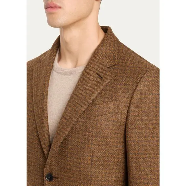 Zegna Cashmere Tonal Houndstooth Single-breasted Sport Coat - Brown