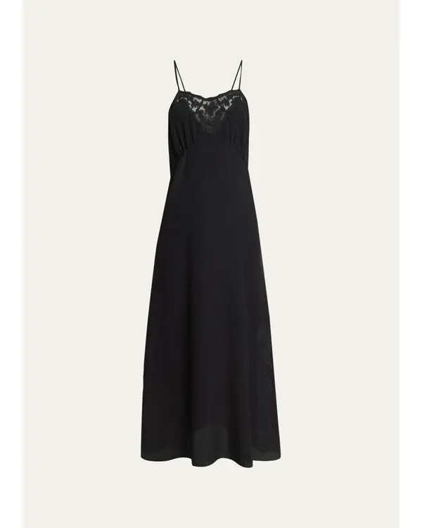Chloé Lace-trim Empire Silk Midi Slip Dress - Black